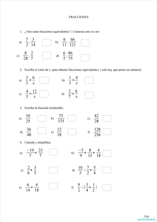 Ficha 2 fracciones 2º ESO. Ficha interactiva | TopWorksheets