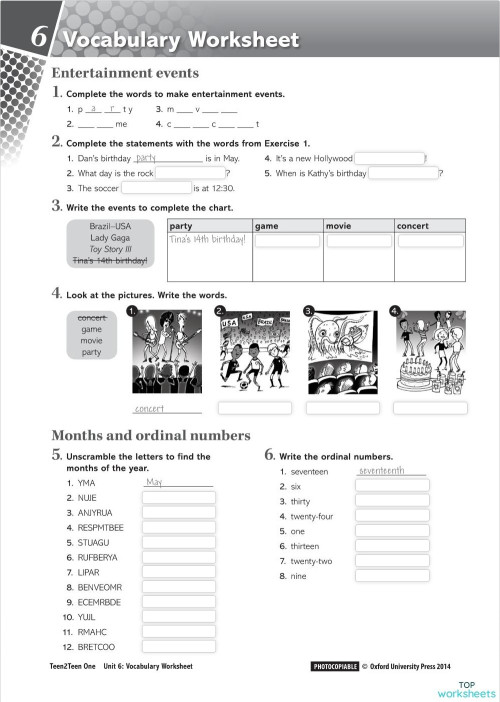 Months/Ordinal numbers/Events. Interactive worksheet | TopWorksheets