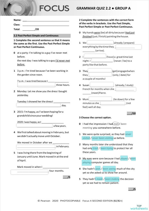 Focus 4 Unit 2 Past Perfect vs Past Perfect Continuous /Past Simple ...