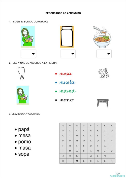Primeras palabras 1. Ficha interactiva | TopWorksheets