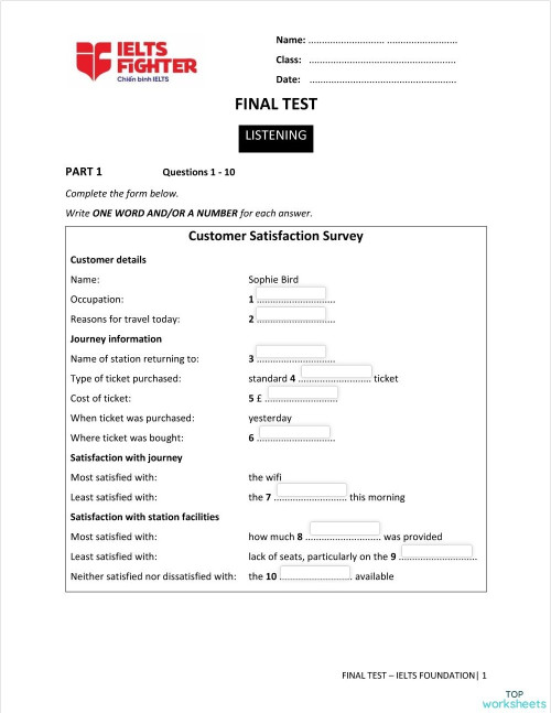 FOUNDATION - END TEST - LISTENING. Interactive worksheet | TopWorksheets