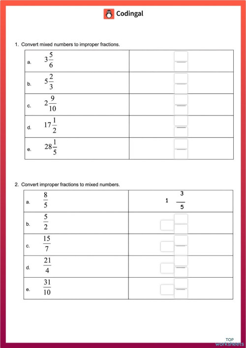 M_G04M08L23_WA02_Converting between mixed fractions and improper fractions. Interactive ...