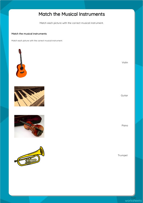 Musical instruments: interactive worksheets and online exercises ...