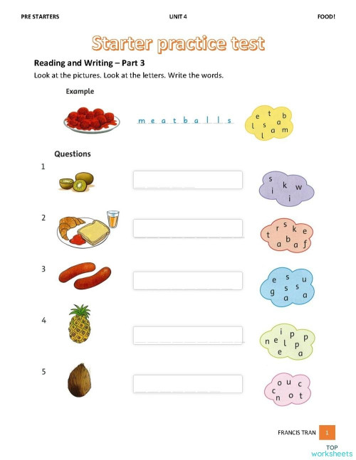 Unit 4: Food! (45). Bài tập tương tác | TopWorksheets