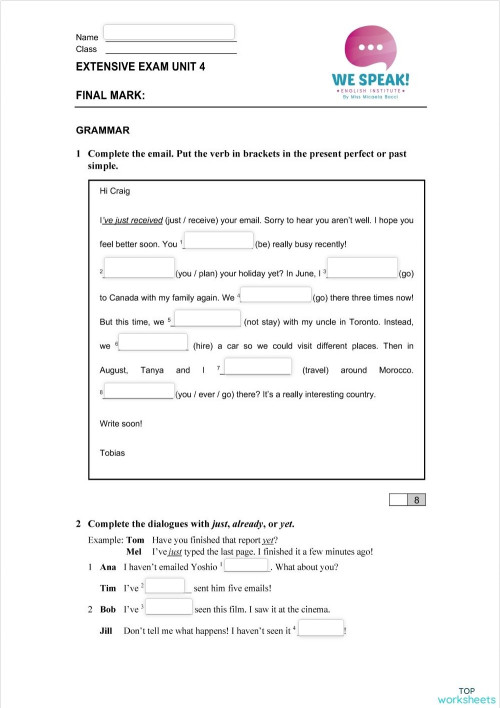 PRE INTERMEDIATE 1 - EXTENSIVE EXAM UNIT 4. Interactive worksheet ...