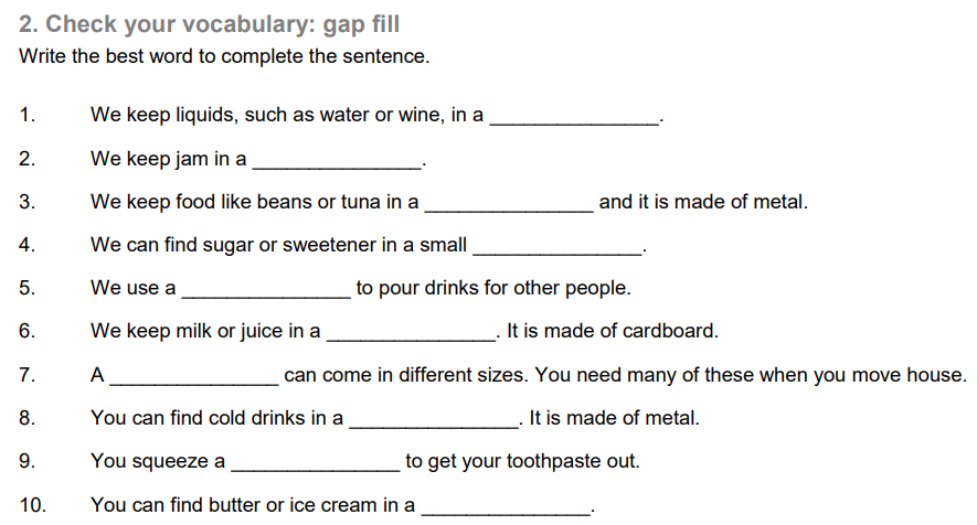 CONTAINERS. Interactive worksheet | TopWorksheets