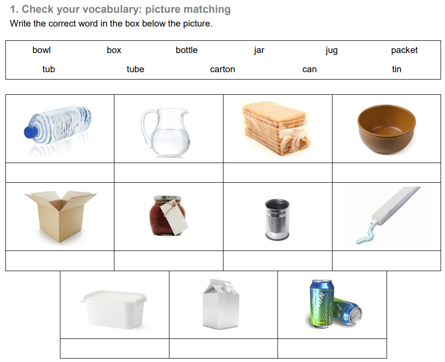 CONTAINERS. Interactive worksheet | TopWorksheets