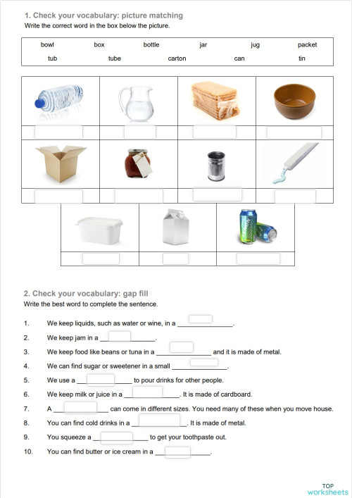 CONTAINERS. Interactive worksheet | TopWorksheets