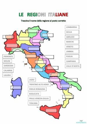 Le regioni italiane. Scheda interattiva | TopWorksheets