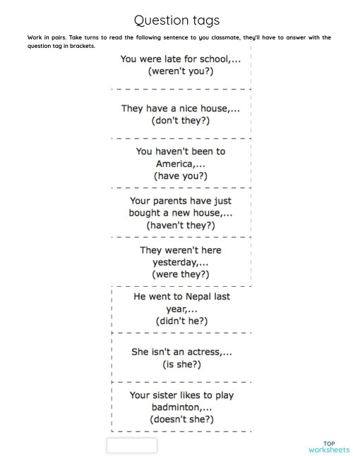 Question tags: Student A. Interactive worksheet | TopWorksheets