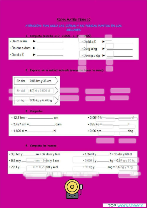 Fichas unidades de medida. Ficha interactiva | TopWorksheets