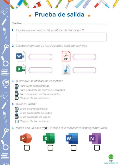 Prueba de salida. Ficha interactiva | TopWorksheets