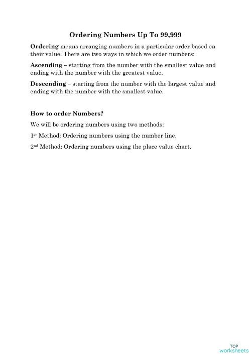 Ordering 5-digit Numbers. Interactive worksheet | TopWorksheets