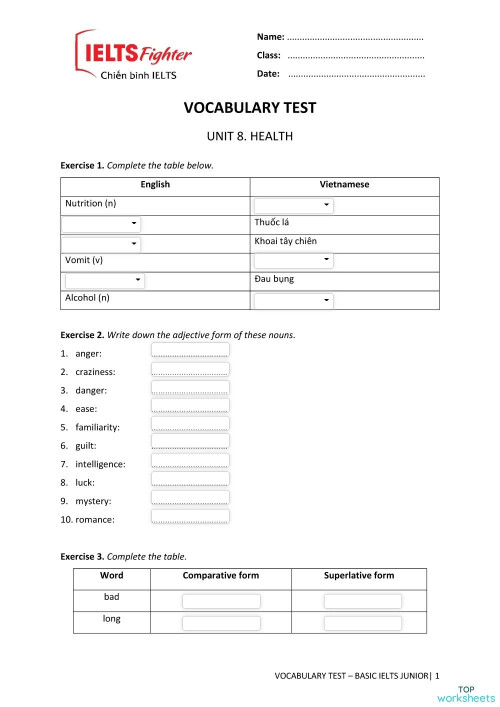 BASIC_Vocab 8. Interactive worksheet | TopWorksheets