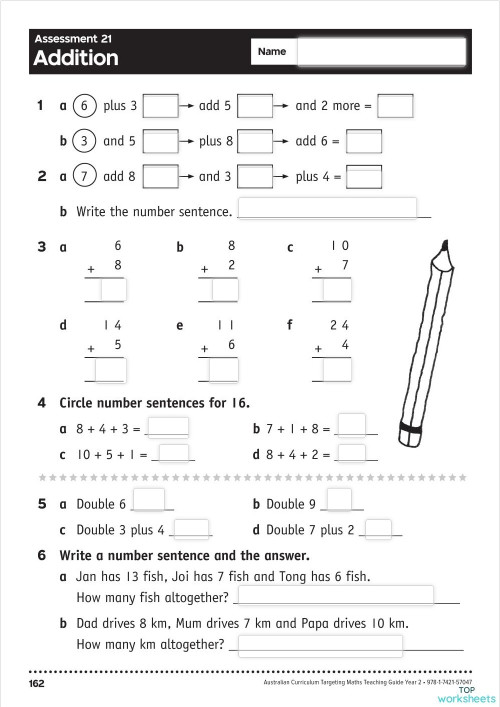 Assessment 21 Addition. Interactive worksheet | TopWorksheets