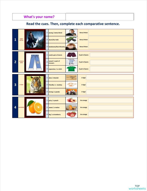 Comparative adjective sentences. Interactive worksheet | TopWorksheets