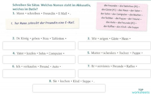 Verben mit Akk und Dat. Interaktives Arbeitsblatt | TopWorksheets