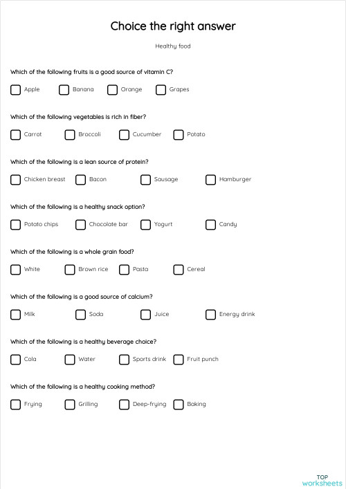 Choice the right answer. Interactive worksheet | TopWorksheets