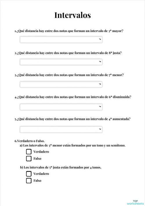 Ficha intervalos. Ficha interactiva | TopWorksheets