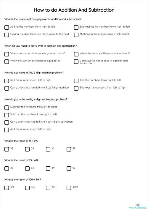 Addition And Subtraction: interactive worksheets and online exercises ...
