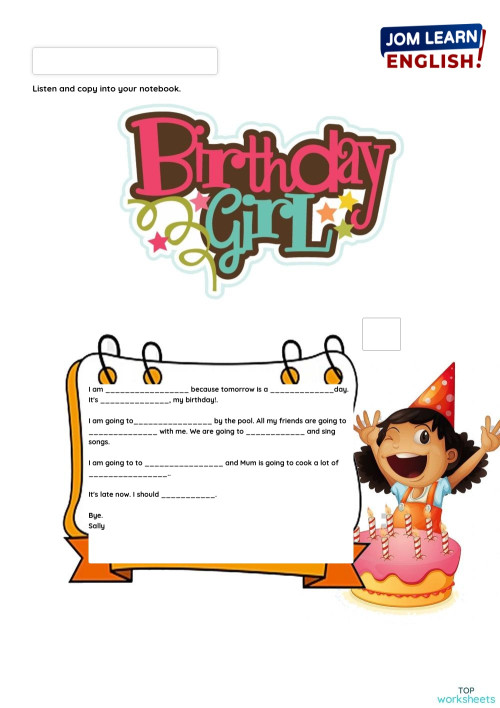 Writing Task (A1) - Diary - My Birthday - (with guided questions ...