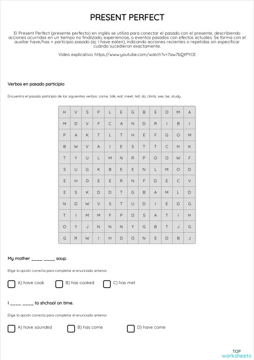 PRESENT PERFECT. Interactive worksheet | TopWorksheets