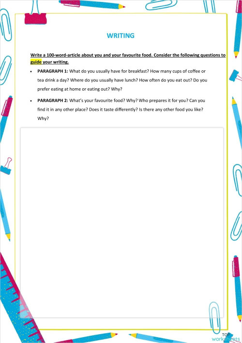 WRITING - food. Interactive worksheet | TopWorksheets
