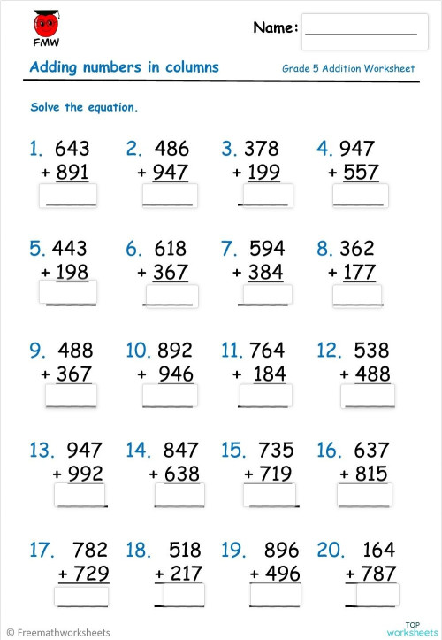 Addition Worksheet 1. Interactive worksheet | TopWorksheets