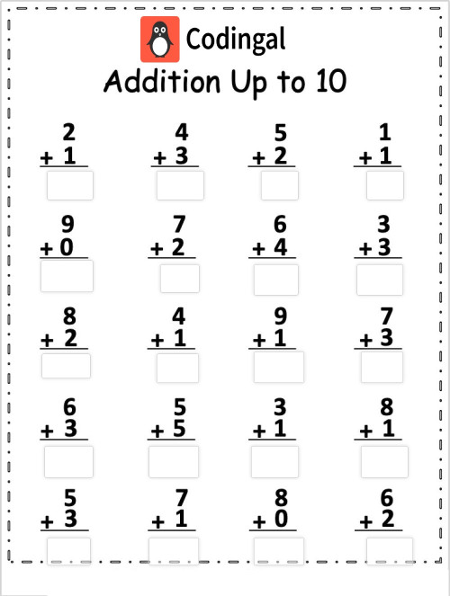 M_G01M07L14_WA01_ADDITION UPTO 10 VERTICAL. Interactive worksheet | TopWorksheets