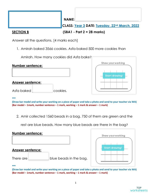 Yr 3 SBA 1 part 2 (Tuesday, 22-Mar-2022). Interactive worksheet ...