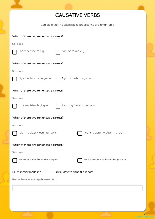 Causative: interactive worksheets and online exercises | TopWorksheets