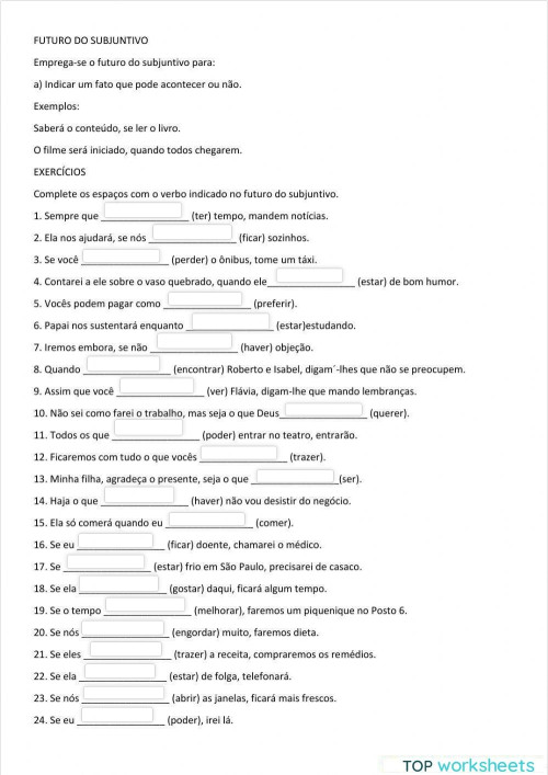 Futuro do subjuntivo. Ficha interativa | TopWorksheets