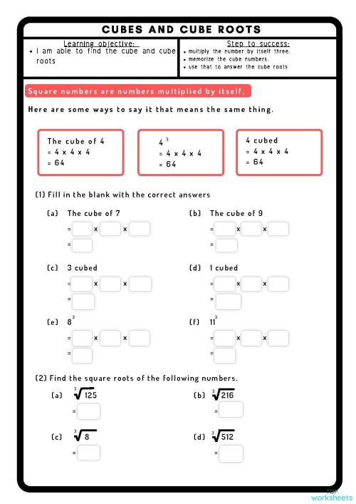Y6 CUBE AND CUBE ROOTS. Interactive worksheet | TopWorksheets