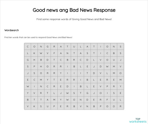 Good news and Bad News Response (Vocabulary). Interactive worksheet ...