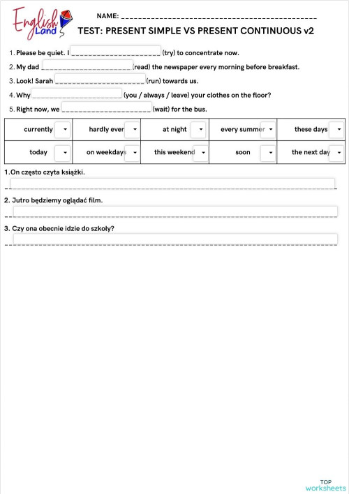 PRESENT SIMPLE VS PRESENT CONTINUOUS V2. Interactive worksheet ...