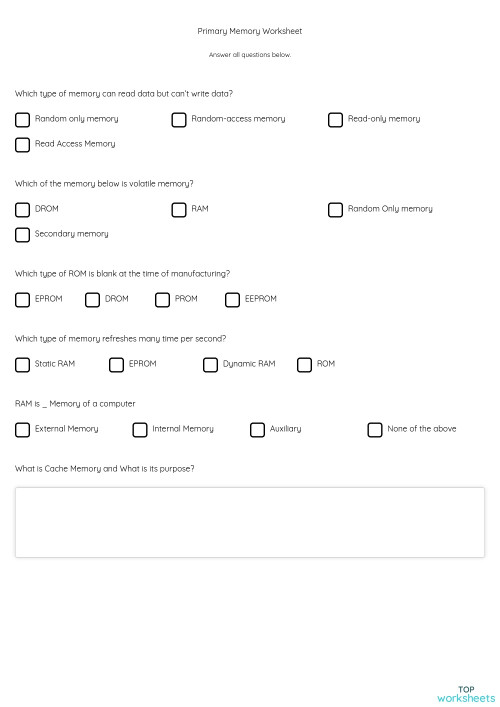 Primary Memory Worksheet Interactive Worksheet Topworksheets