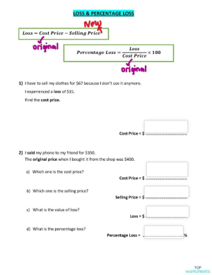Loss & Percentage Loss. Interactive worksheet | TopWorksheets