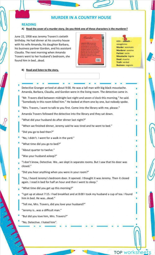 A Murder Story. Interactive worksheet | TopWorksheets