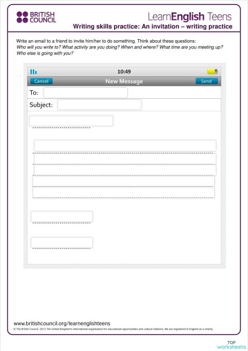 A2- Writing Task - An Invitation. Interactive worksheet | TopWorksheets