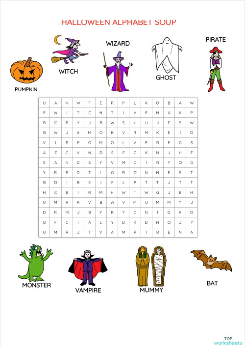 HALLOWEEN ALPHABET SOUP. Interactive worksheet | TopWorksheets