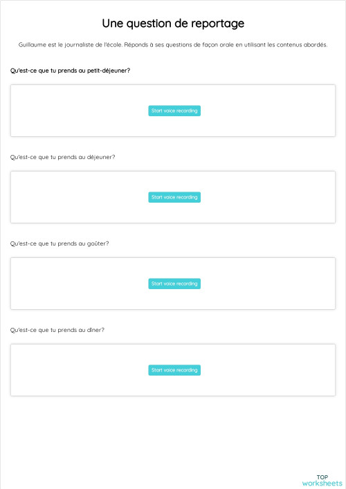 Une question de reportage. Fiche interactive | TopWorksheets