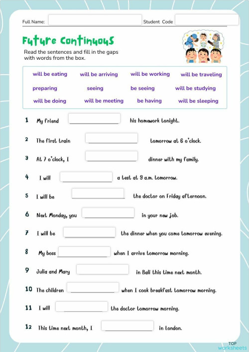 Future Continuous 12. Interactive worksheet | TopWorksheets