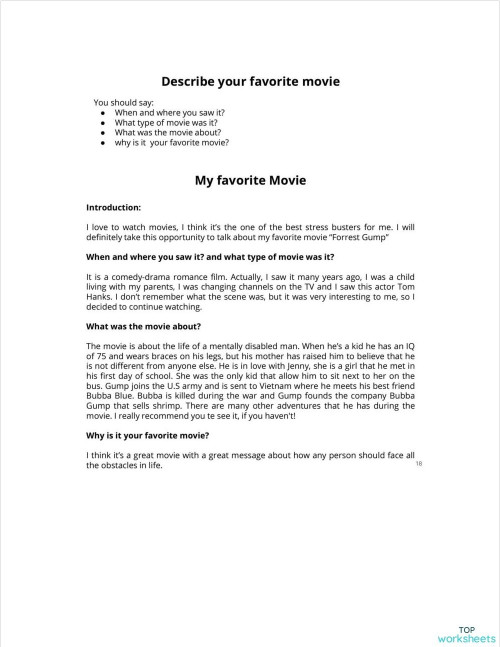 My favorite movie. Interactive worksheet | TopWorksheets