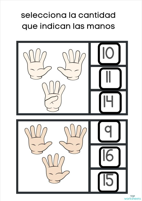cantidades con los dedos. Ficha interactiva | TopWorksheets