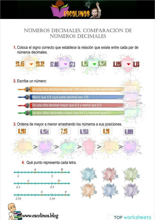Decimales. Comparación de decimales. Ficha interactiva | TopWorksheets