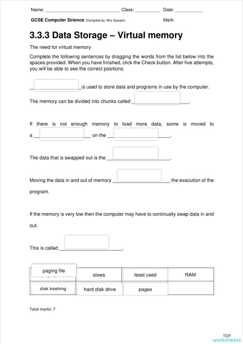 3.3.3 Data Storage – Virtual memory: interactive worksheets and online ...
