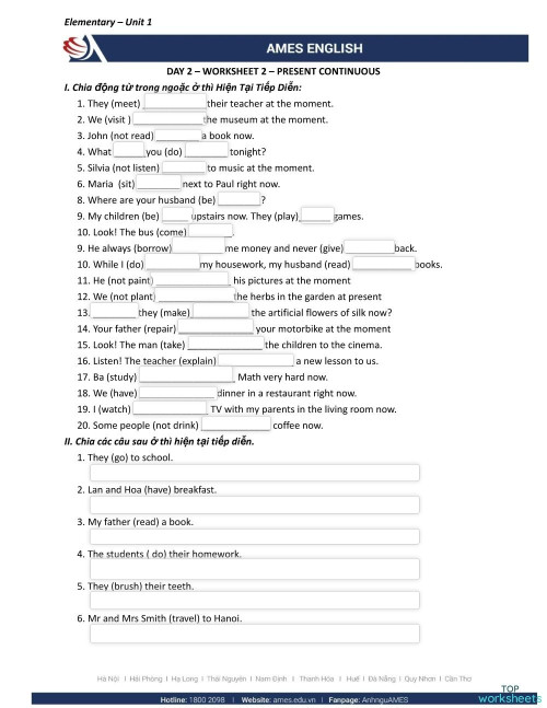 Day 2 - WS 2 - Present continuous. Interactive worksheet | TopWorksheets