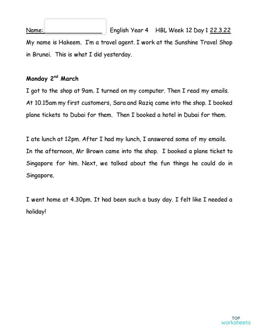 W12 D1 22.3 Comprehension Occupation. Interactive worksheet | TopWorksheets