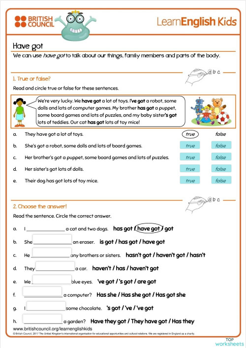 1st Junior lesson 29/09 have got has got. Interactive worksheet ...