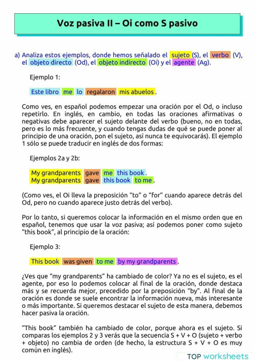 Pasiva: fichas interactivas y ejercicios online | TopWorksheets
